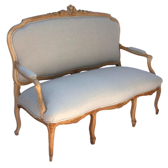 Late 19th Century French Louis XV Style Bleached Walnut Belgian Linen ...