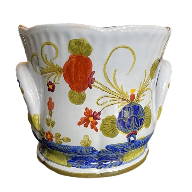 Italian Faience Hand Painted Flower Pots, a Pair | Chairish