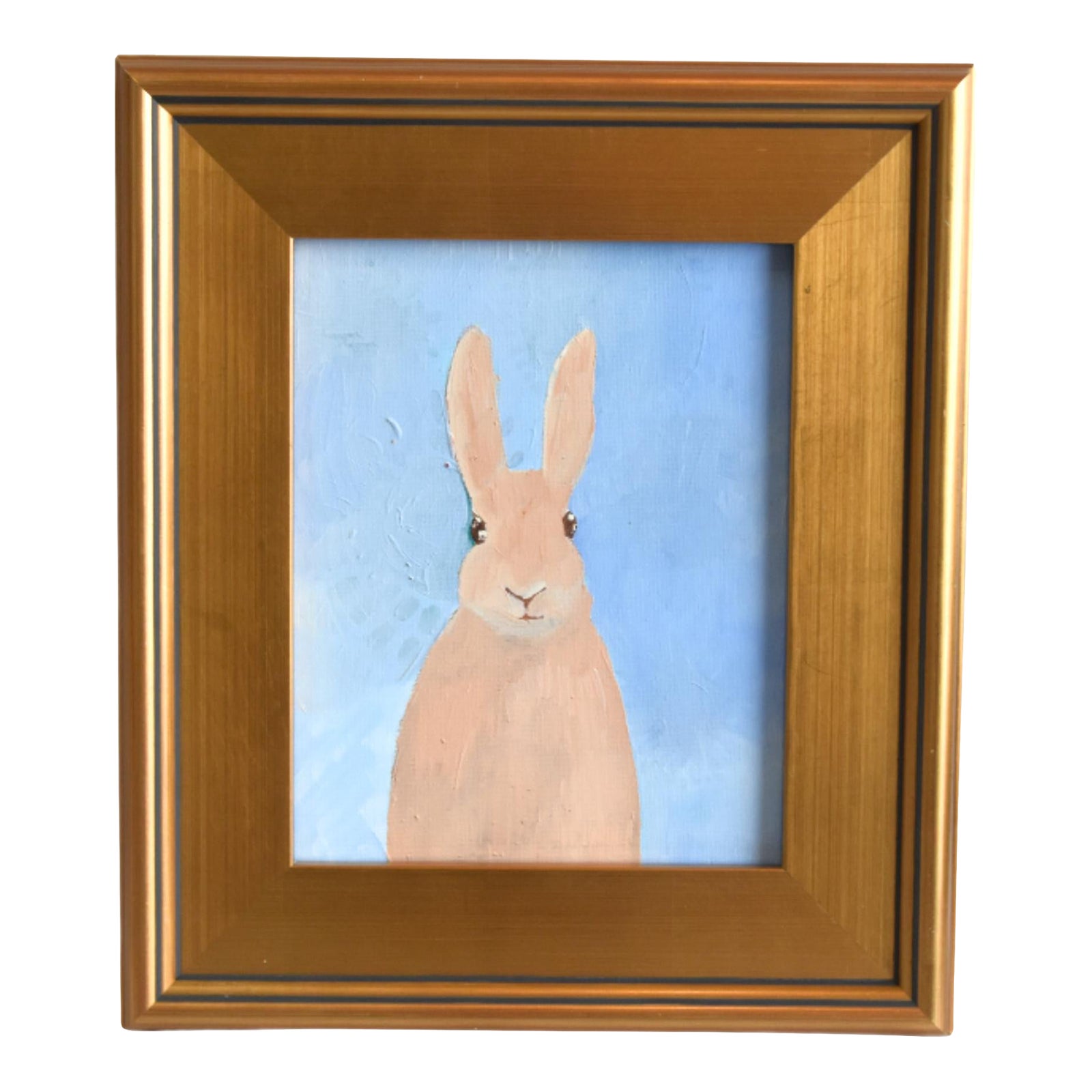 Folk Art Bunny Rabbit Hare Oil Painting Including the Antiqued Gold ...