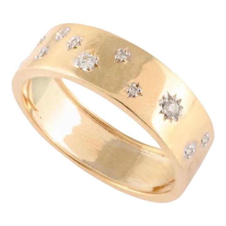 Diamond Stardust Astral Unisex Band Ring in 18k Yellow Gold Size 7 (All ...