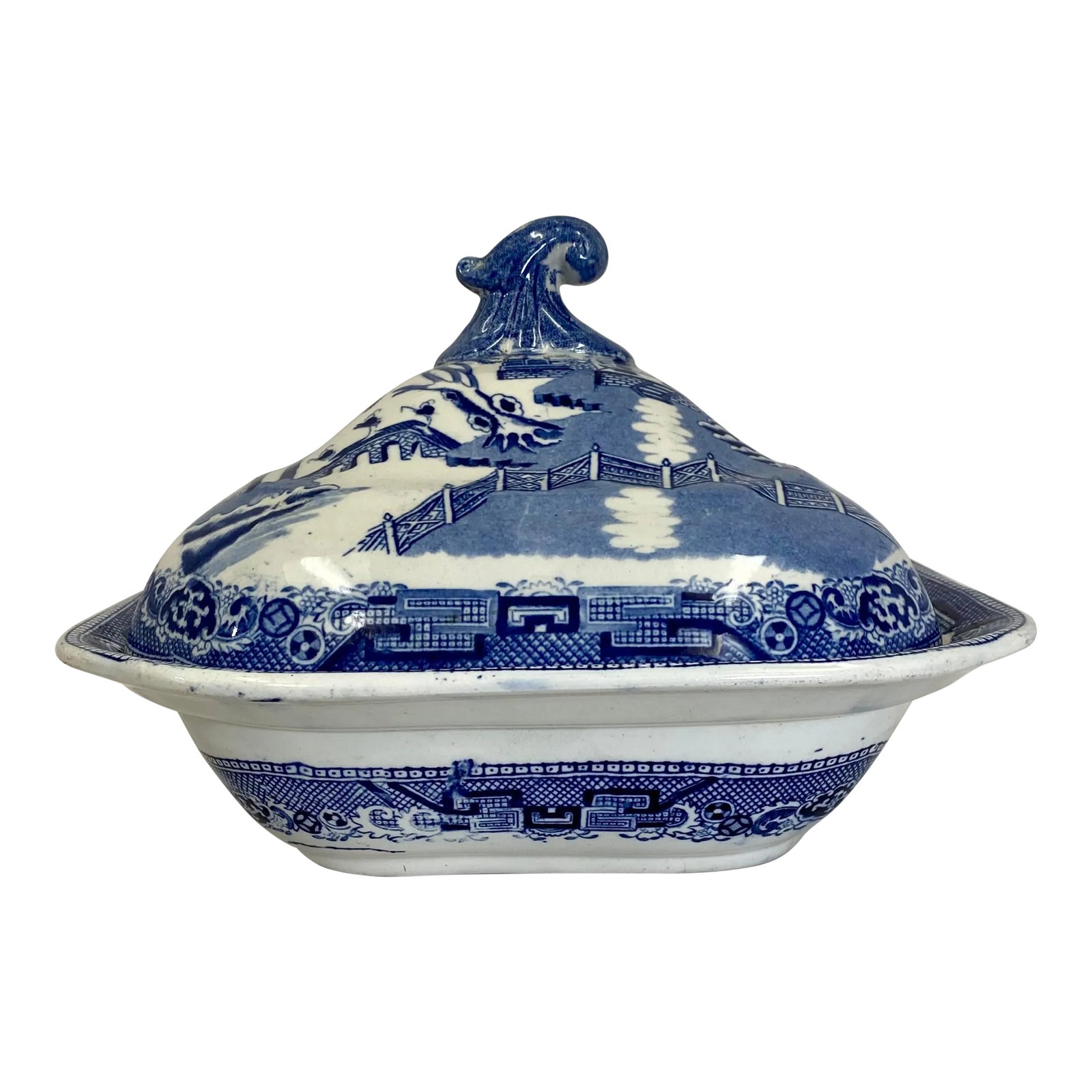 Antique Crown Pottery Blue Willow Covered Serving Dish From England ...