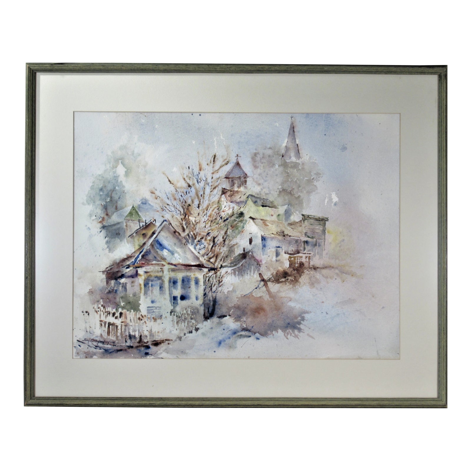 Jean Sorensen, Landscape with Houses, large watercolor, Circa 1970 ...