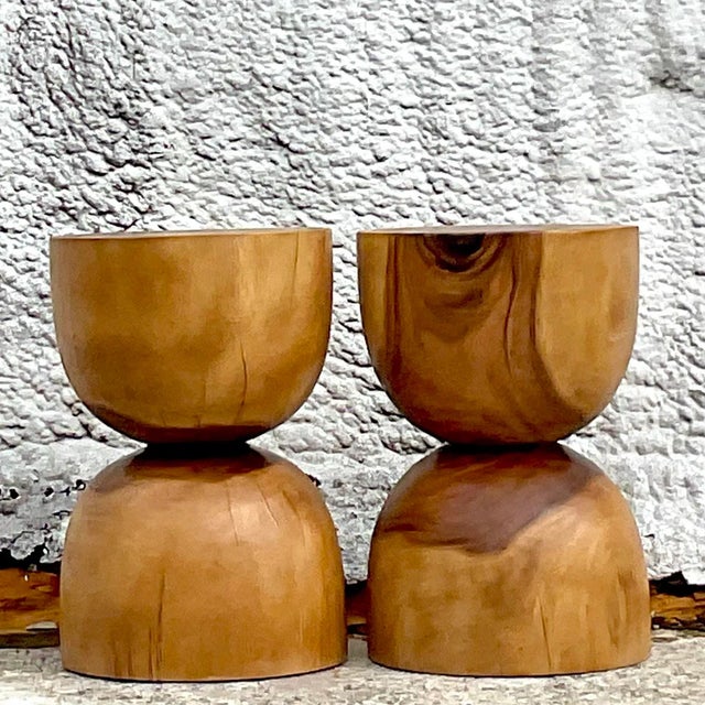 Late 20th Century Vintage Boho Wooden HourGlass. Stool | Chairish