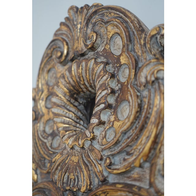 King Size French Polychrome Finish Upholstered Bed Headboard | Chairish