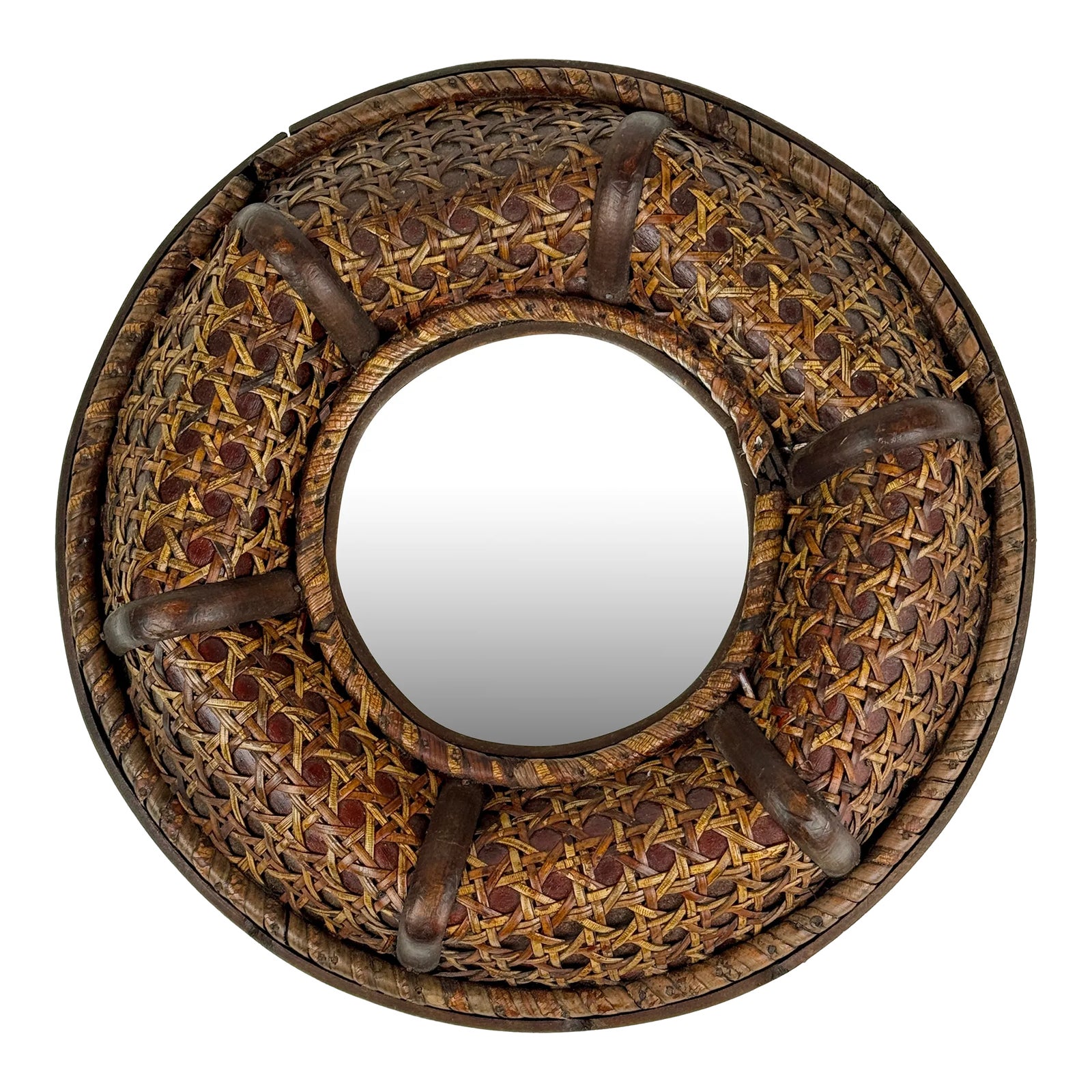 Vintage Small Round Wicker/Rattan Mirror With Protruded Hexagonal ...