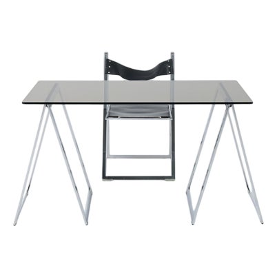 Chromed Trestles Table and Folding Chair by Elios Colle Delsa, 1970s ...
