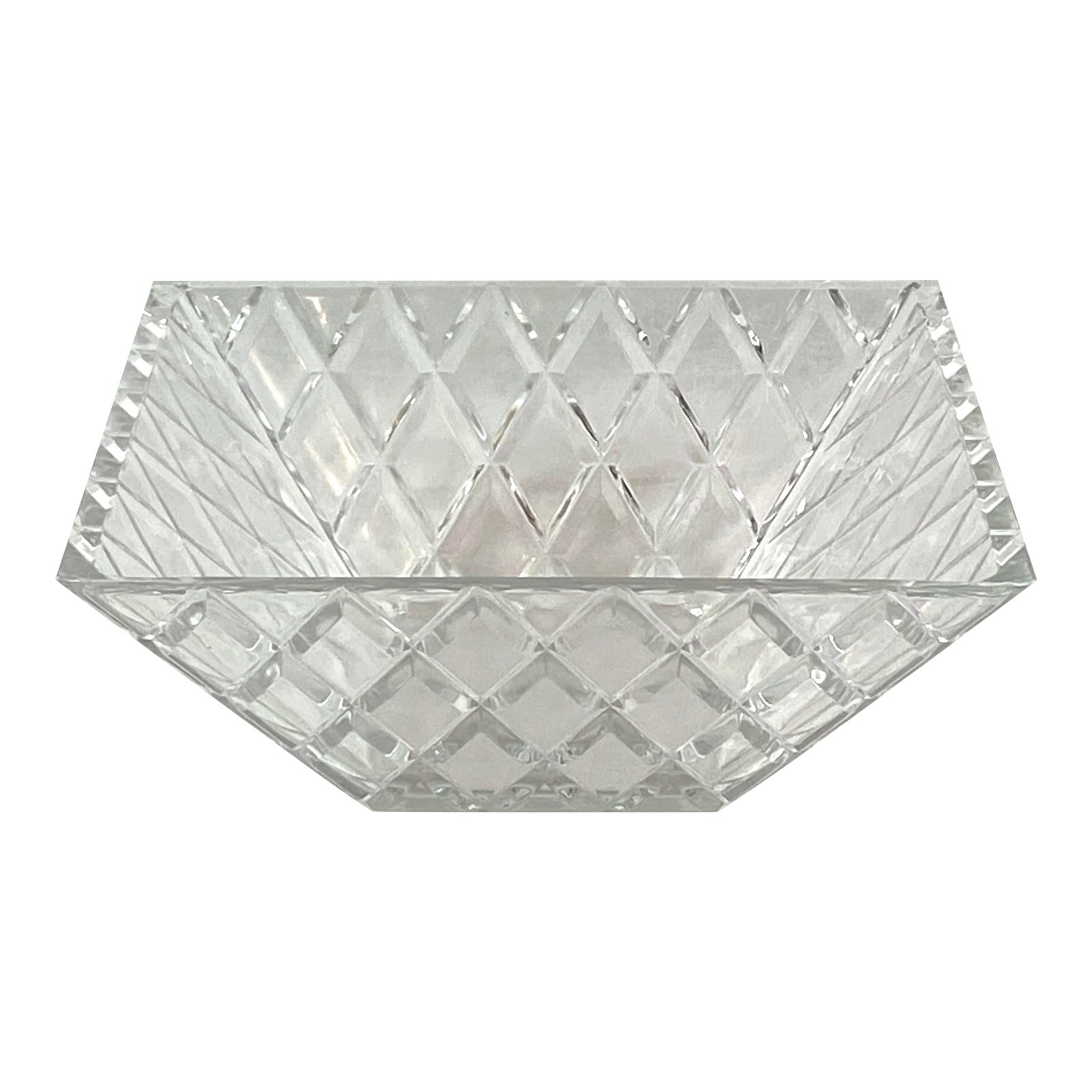 Crystal Cut Glass Trellis Square Bowl | Chairish