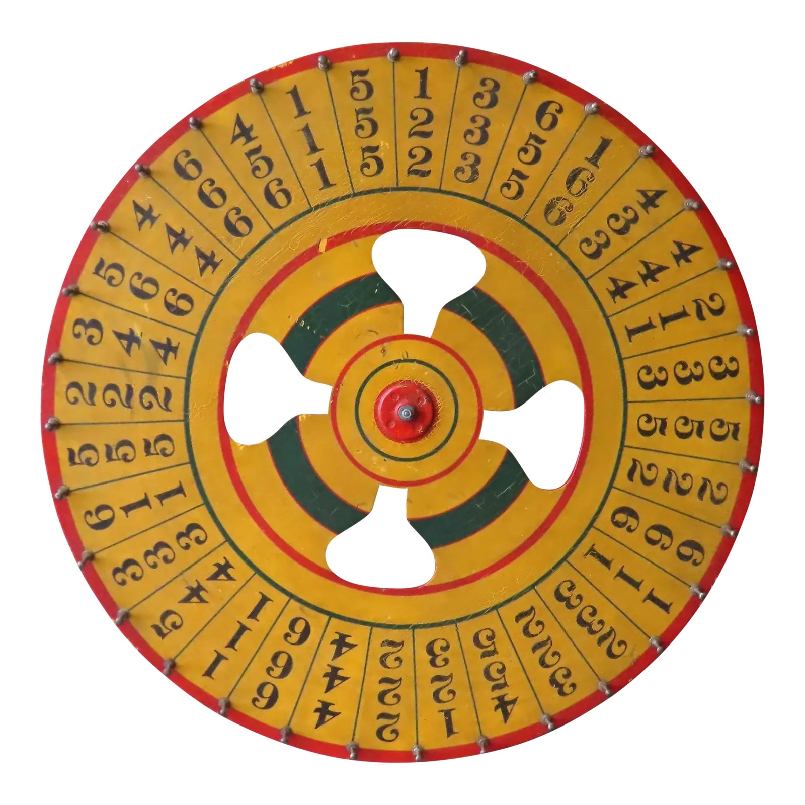 Large 1940s Colorful Gaming Wheel in Original Red and Green and Mustard ...