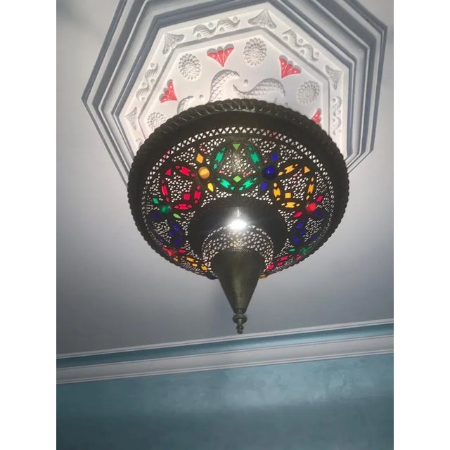 2000s Moroccan Copper Tria Embossed With Glass Light Fixture | Chairish