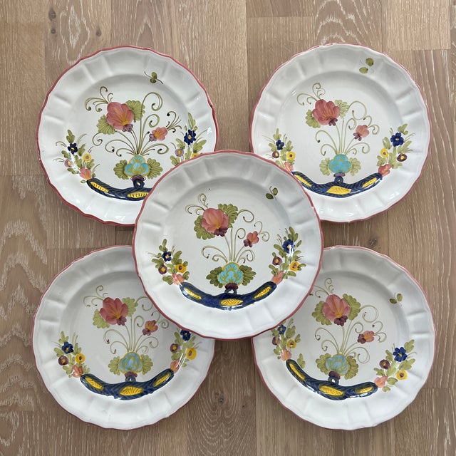 Vintage Hand Painted Italian Carnation Dinner Plates- Set of 5 | Chairish
