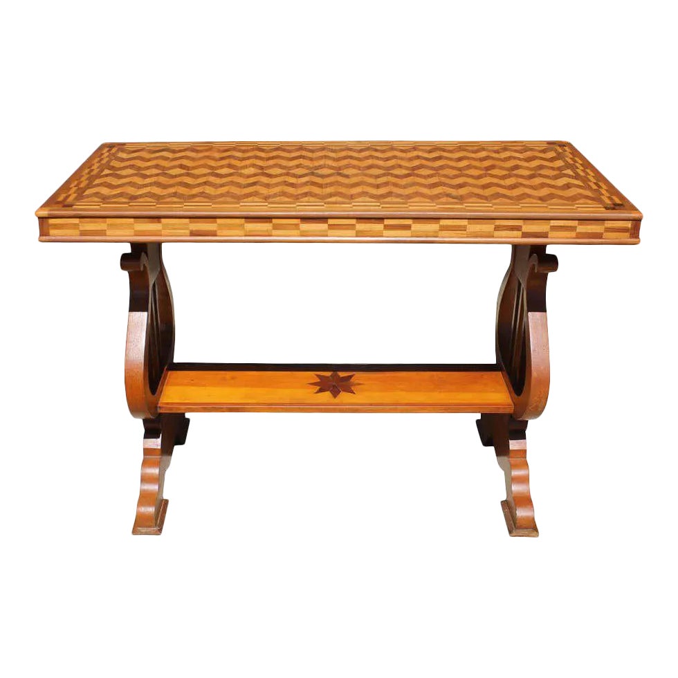 Parquetry Table With Harp/Lyre Supports | Chairish