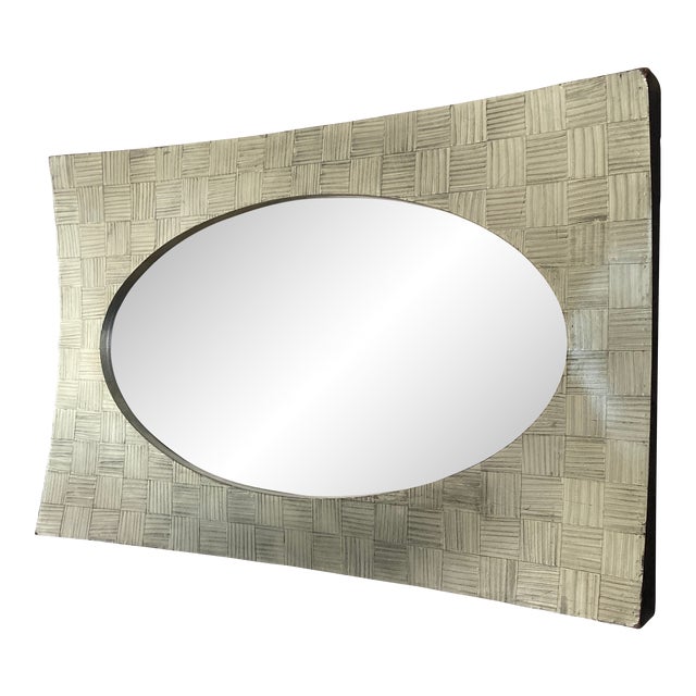 Vintage Large Box Veneer Frame Concave Beveled Wall Mirror | Chairish