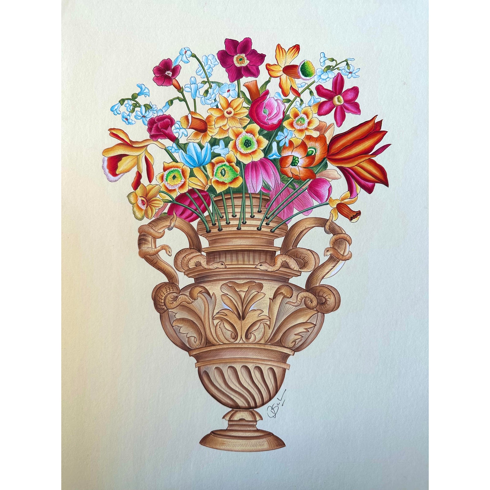 Original Hand-Painted Acrylic Painting of Italian Urns With Flowers ...