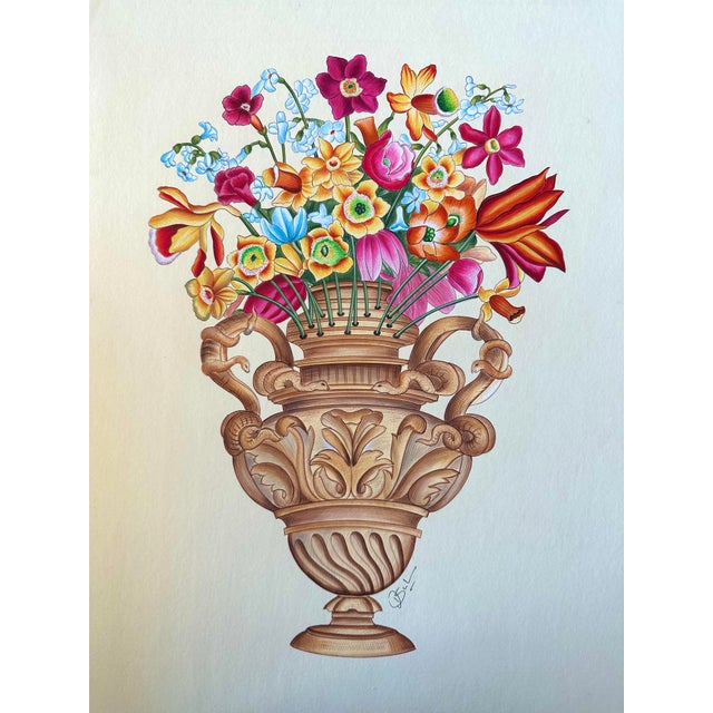 Original Hand-Painted Acrylic Painting of Italian Urns With Flowers ...