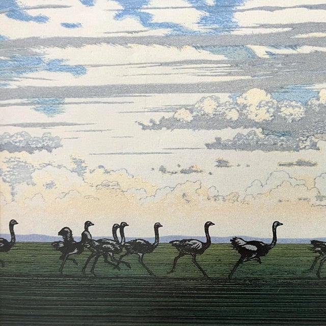 "Running Ostrich" Japanese Woodblock Print by Yoshida Toshi Circa 1984 ...