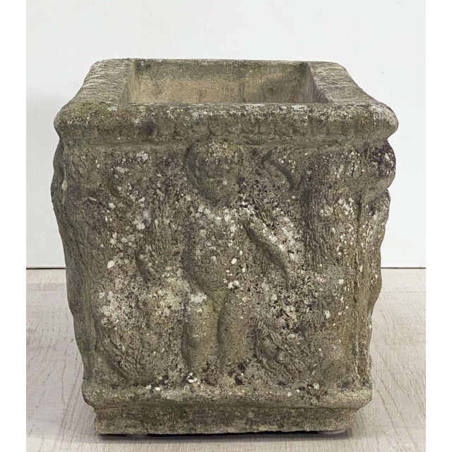 English Garden Stone Trough or Planter With Cherub Relief | Chairish