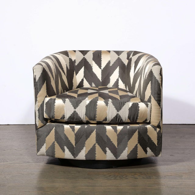 1970s Mid-Century Modernist Swivel Club Chairs in Staggered Geometric ...