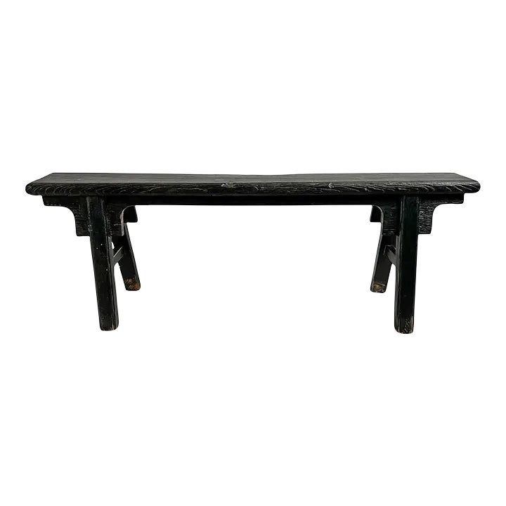 Vintage Black Wood Village Bench | Chairish