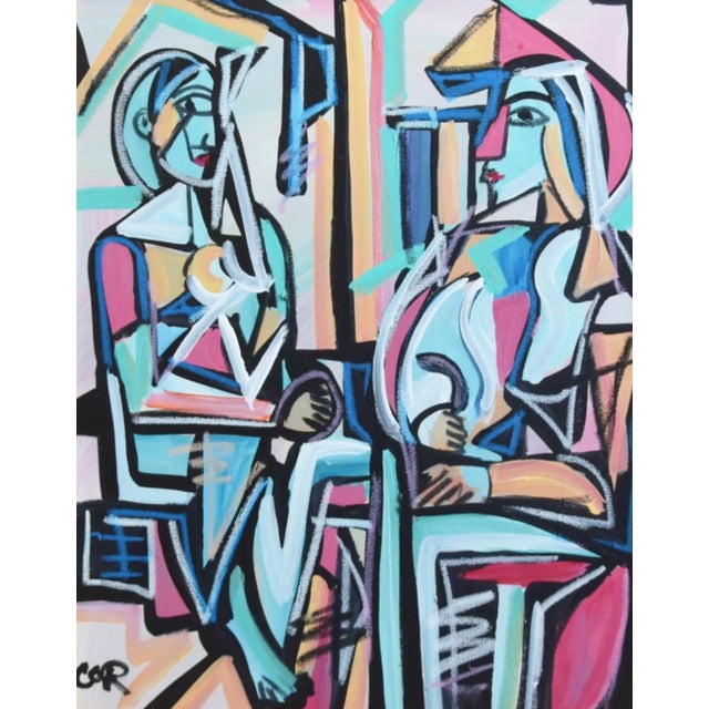 Contemporary Cubism Listed Artist Portraits Oil Painting W/ Antiqued ...
