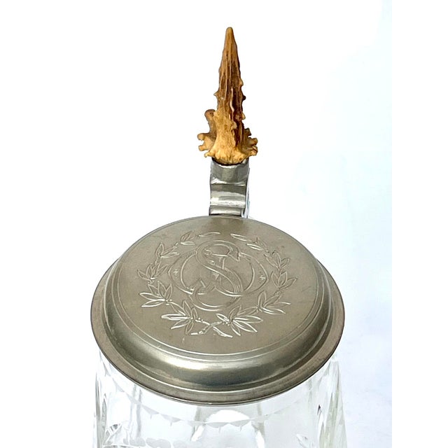 Antique German Bavarian Cut Glass Etched Beer Stein With Deer Stag ...