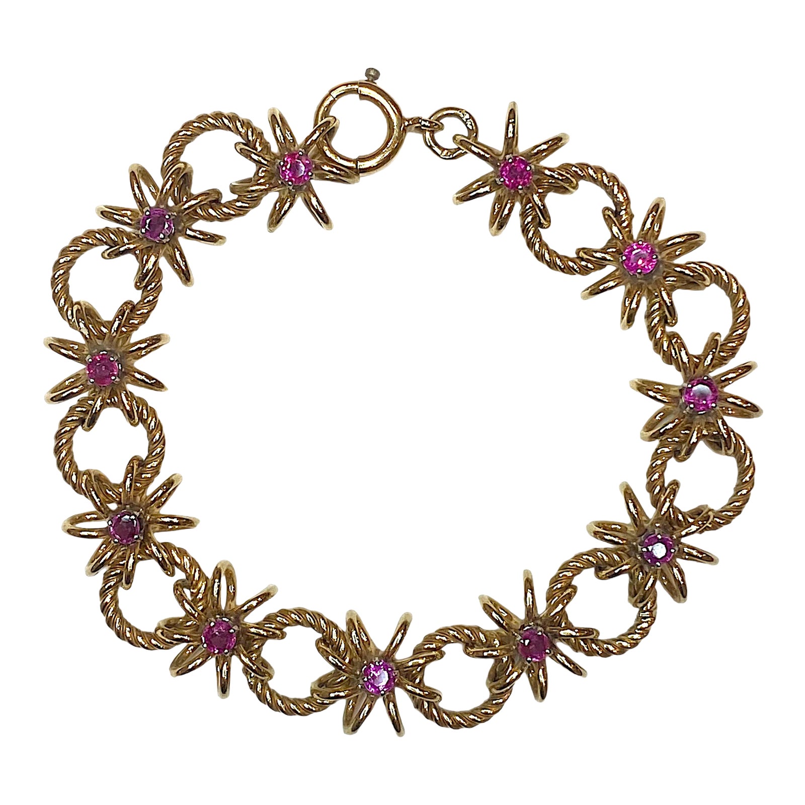 Vintage 14k Gold & Ruby Florets Bracelet | Chairish