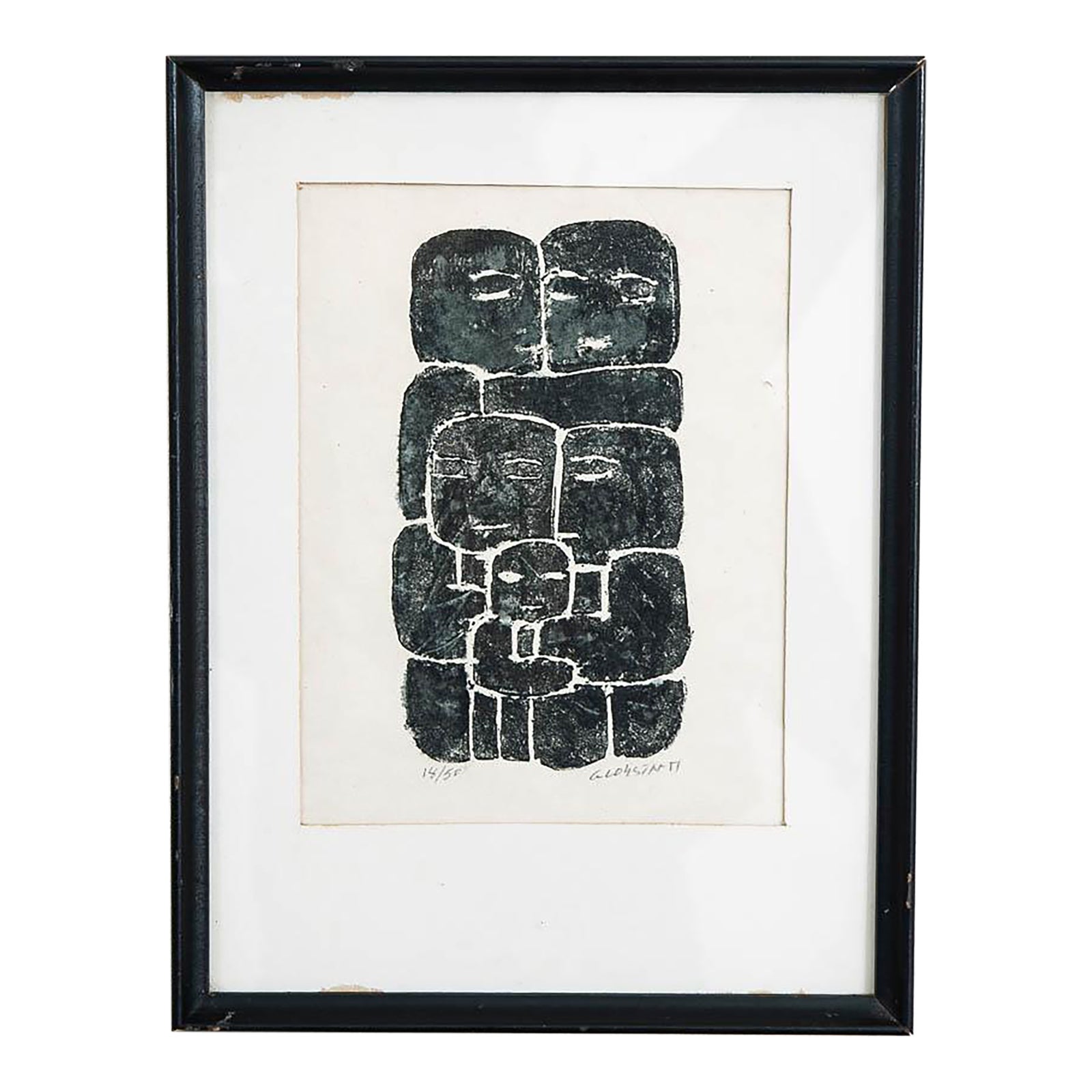 Mid Century Modern Abstract Figures Block Print George Constant Signed ...