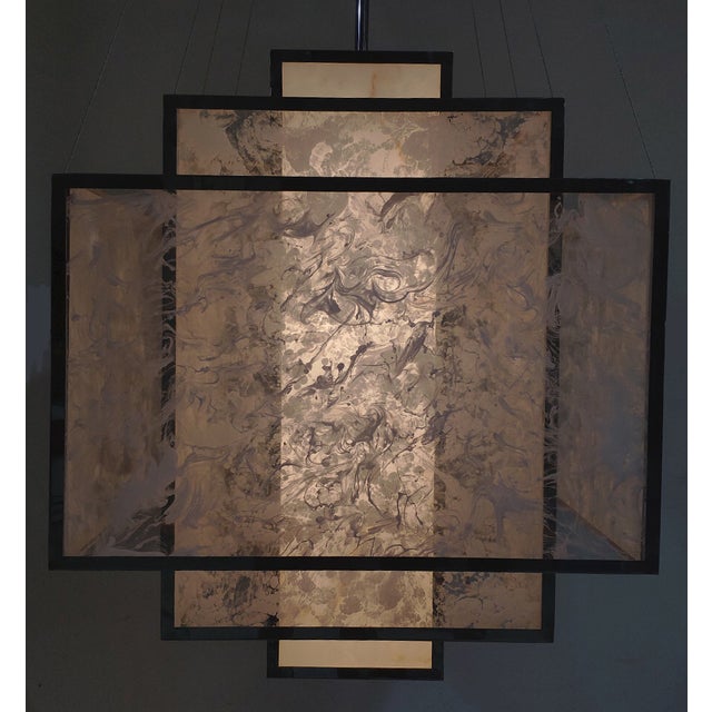 Custom Alabaster and Trapped Clouds Finish Chandelier | Chairish