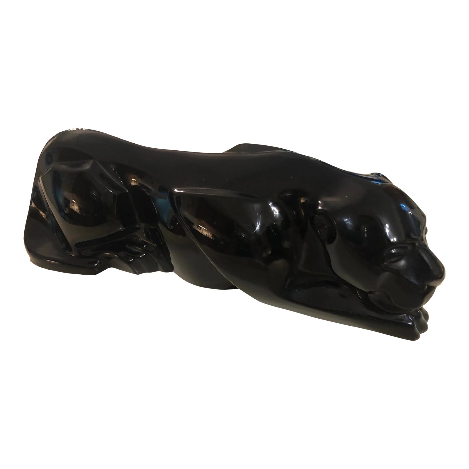 Baccarat Black Crystal Crouching Panther | Chairish