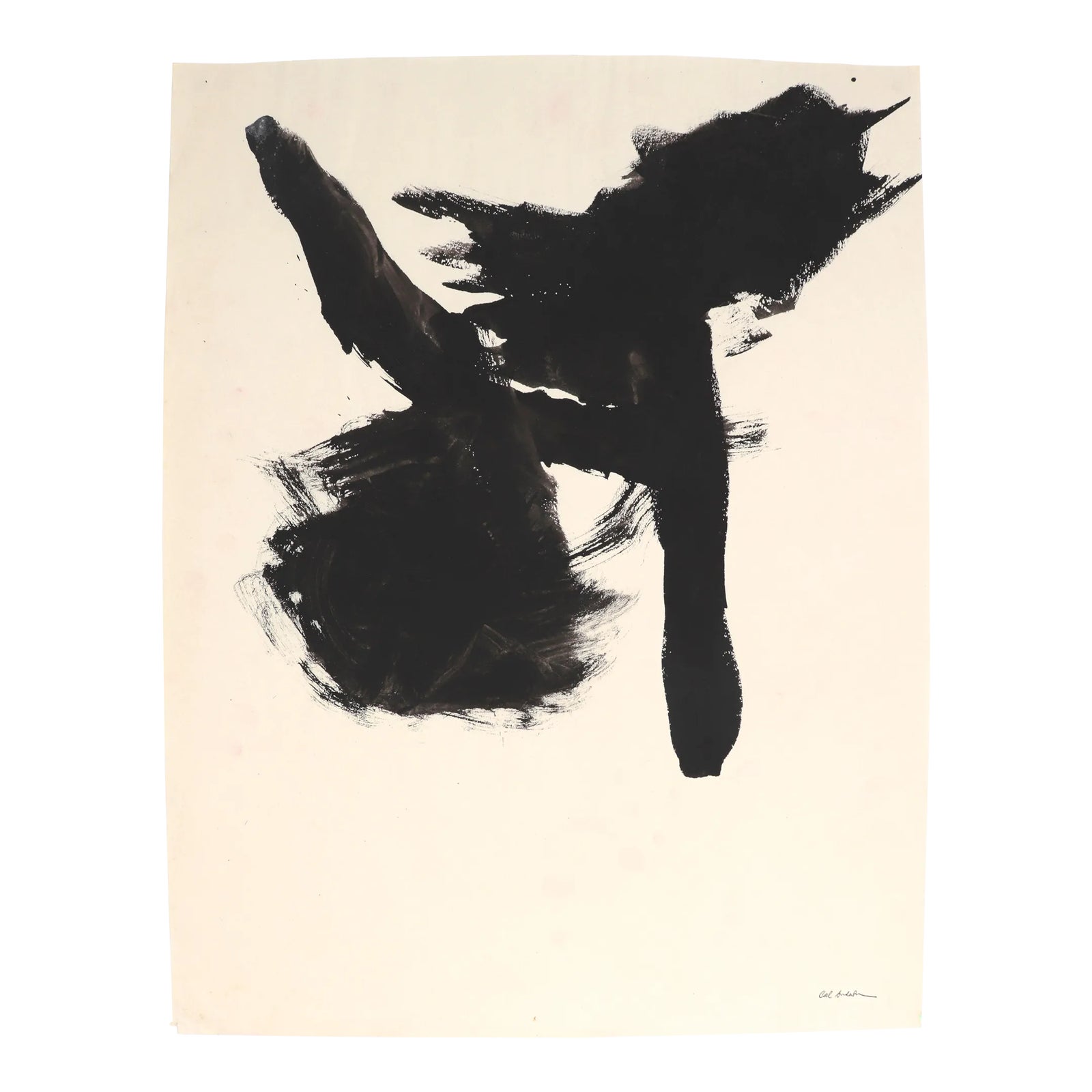 Monochrome Gestural Abstract I 1940-50s Tempera Paint | Chairish