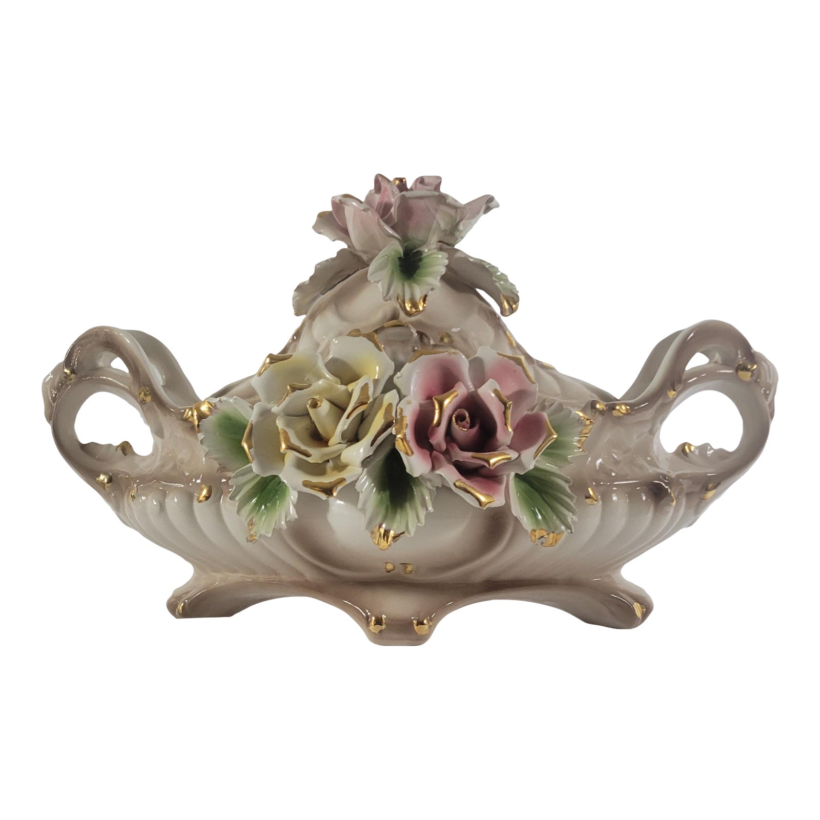 Large Vintage Capodimonte Footed Vessel With Lid | Chairish