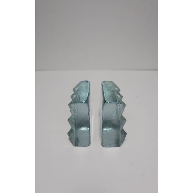 Ice Blue Blenko Glass Pyramid Bookends, Pair | Chairish