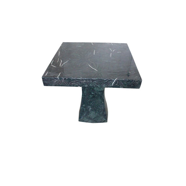 Set of Two Palms Tables in Green Marble Handcrafted in India | Chairish