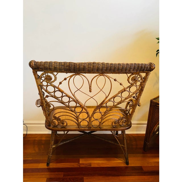Antique American Victorian Wicker and Cane Courting Bench Chair Settee ...