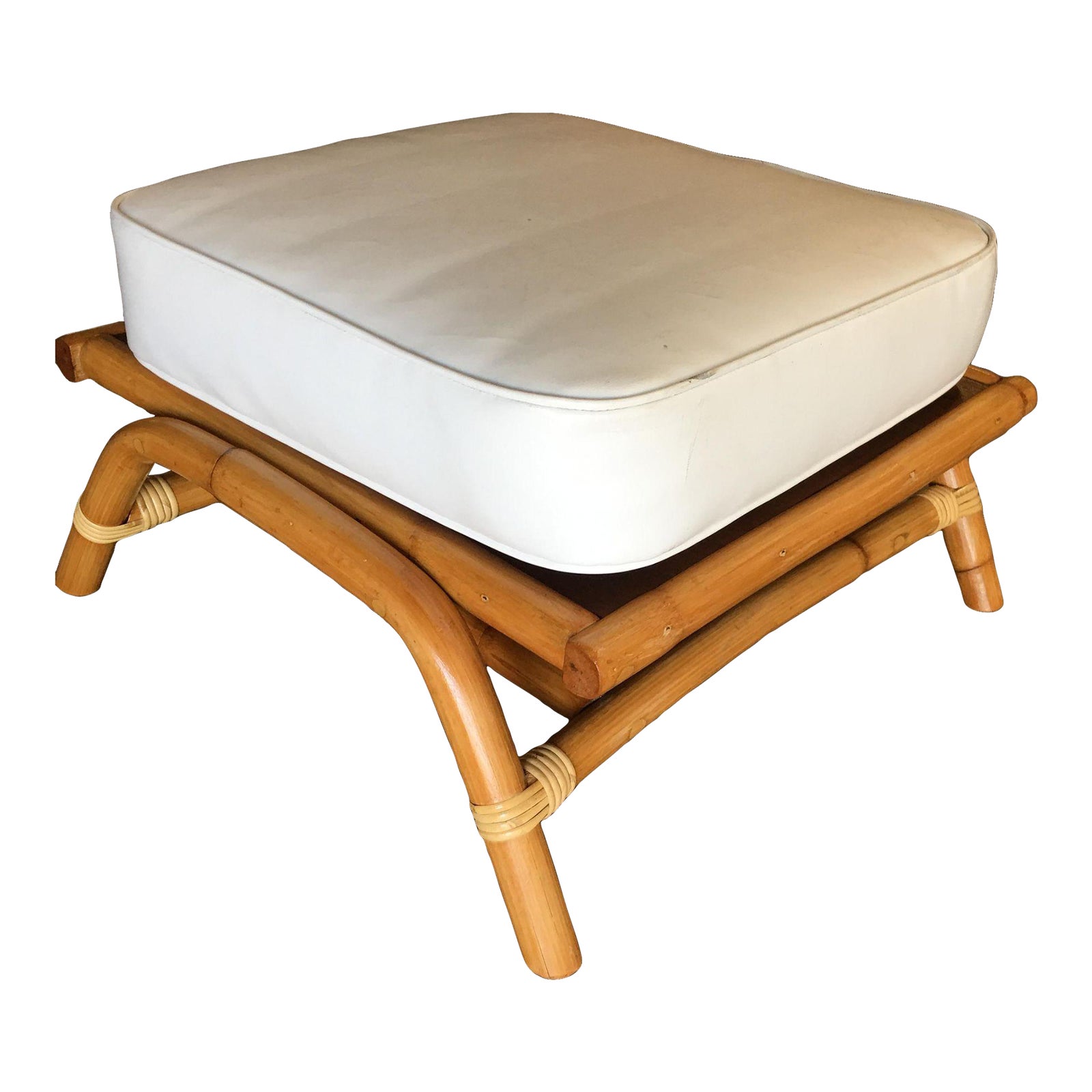 Restored Single Stand Rattan Arched "Hopper" Ottoman Stool | Chairish