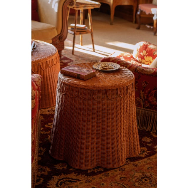 Sharland England Rattan Adeline Round Scallop Side Table Chairish
