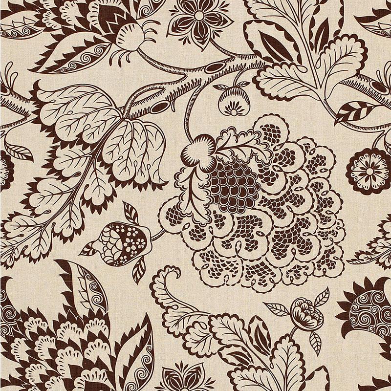 Schumacher Maracanda Vine Fabric in Espresso | Chairish