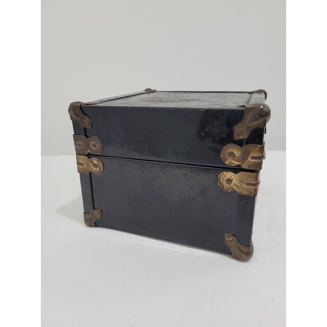 Vintage Art Deco Black Metal Steamer Box | Chairish