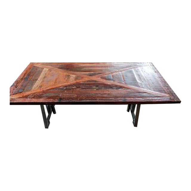 Baron Reclaimed X Wooden Top Adjustable Crank Table | Chairish