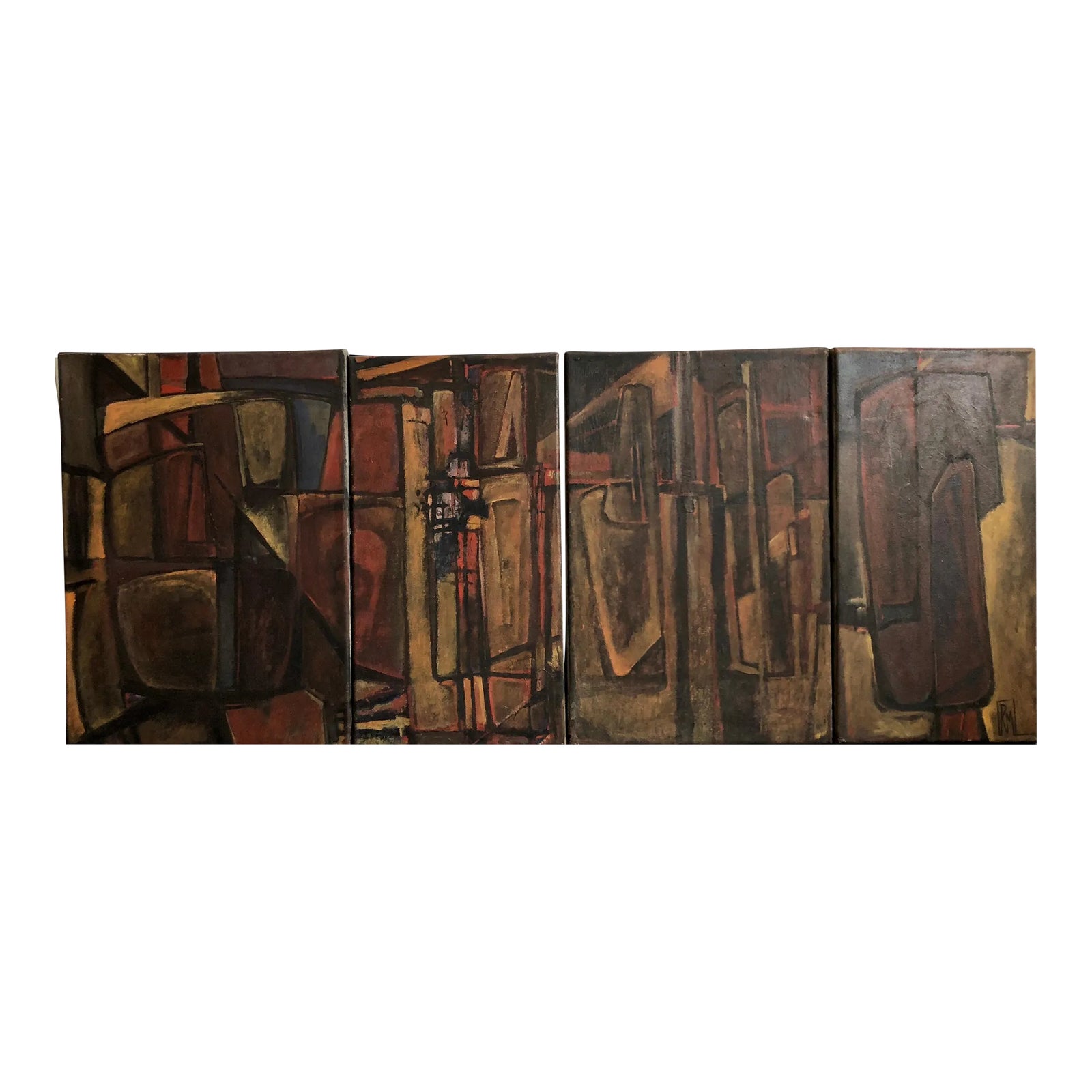 Rebeca Mendoza, Argentine Abstract Constructivist Quadriptych Oil ...