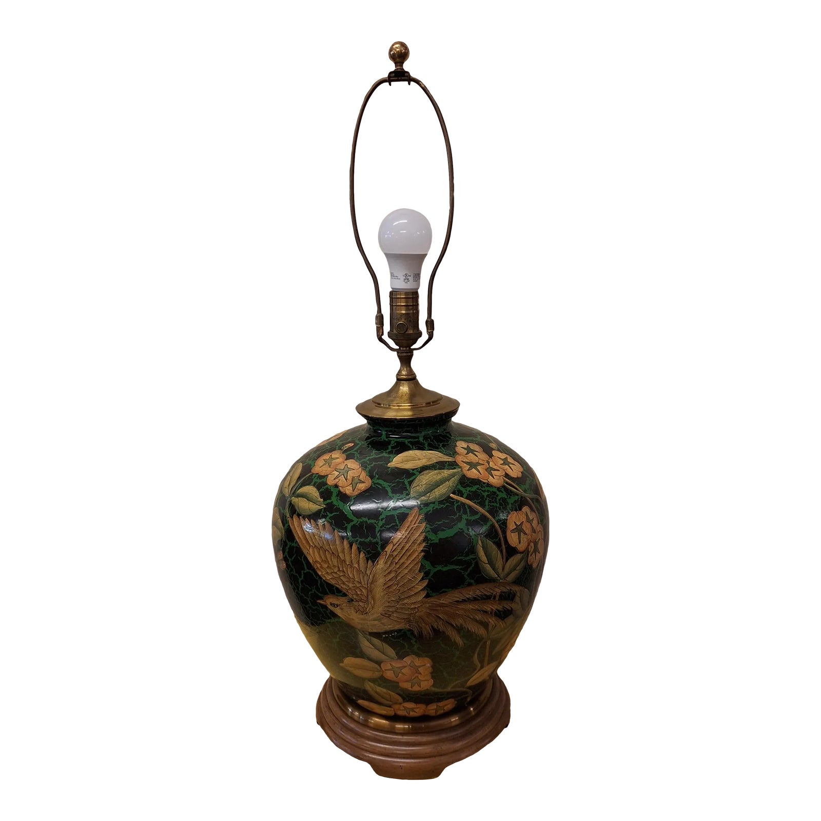 Vintage Hand Painted Wild Wood Lamp Holder Table Lamp | Chairish