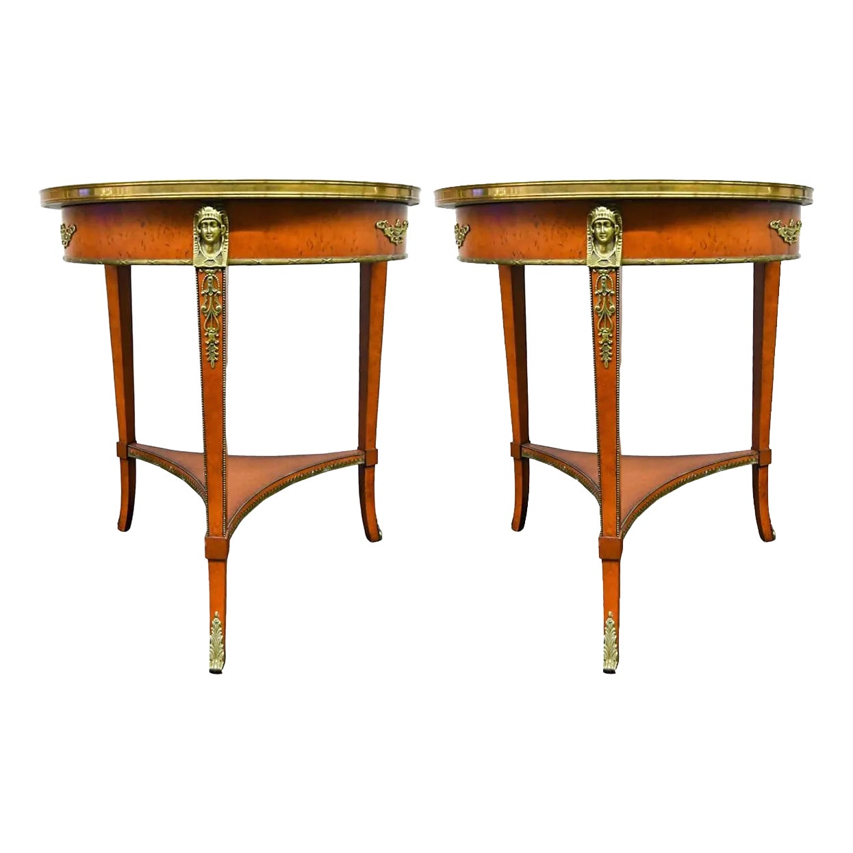 Pair of John Widdicomb Egyptian Revival Round Wood Side Tables | Chairish
