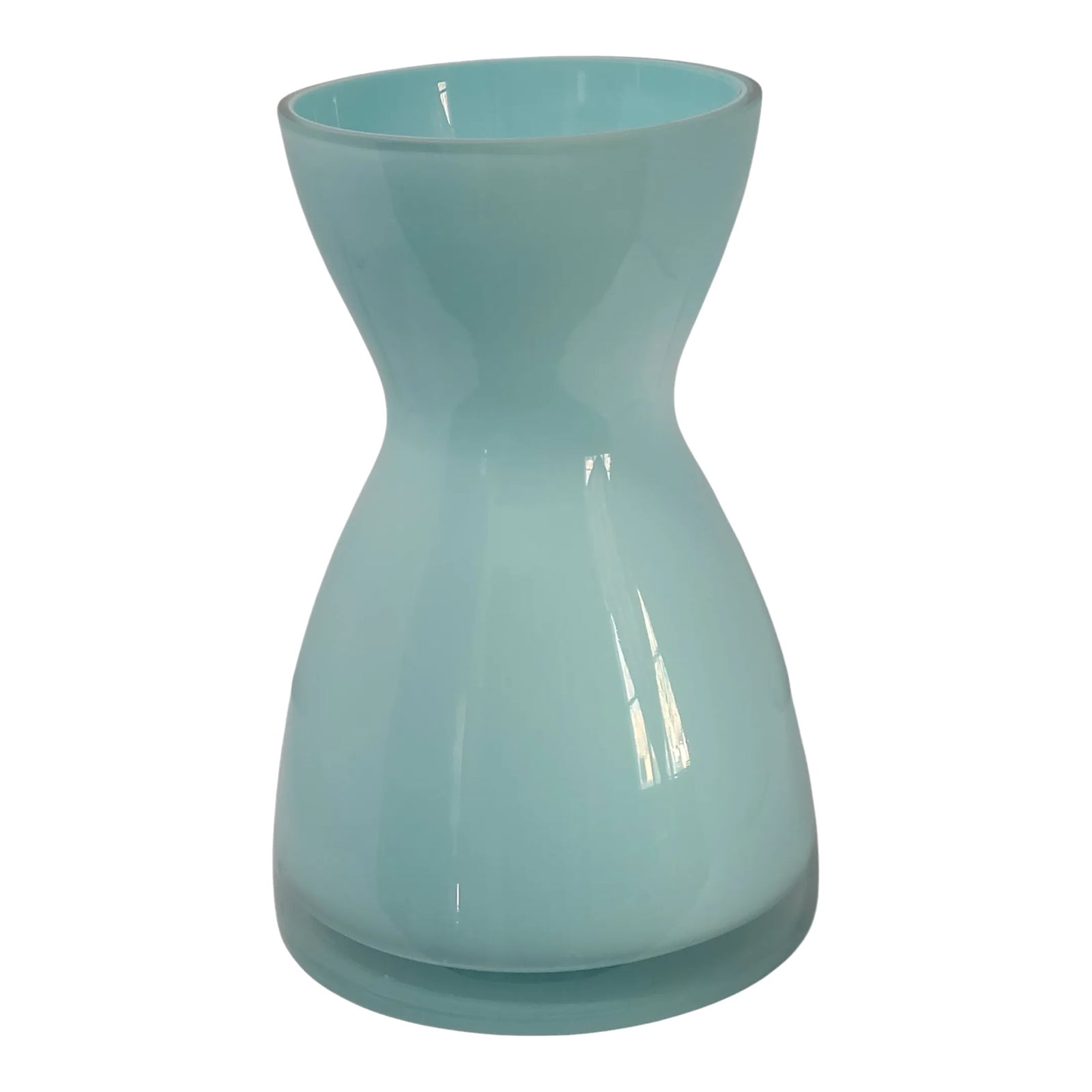 Vintage Aqua Spa Blue Cased Glass Wide Top Vase | Chairish