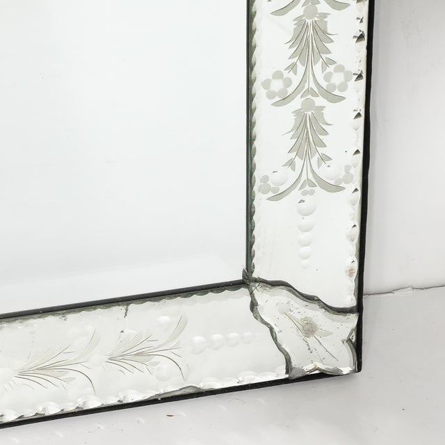Mid-Century Reversed Etched Venetian Glass Mirror With Chain Beveled ...