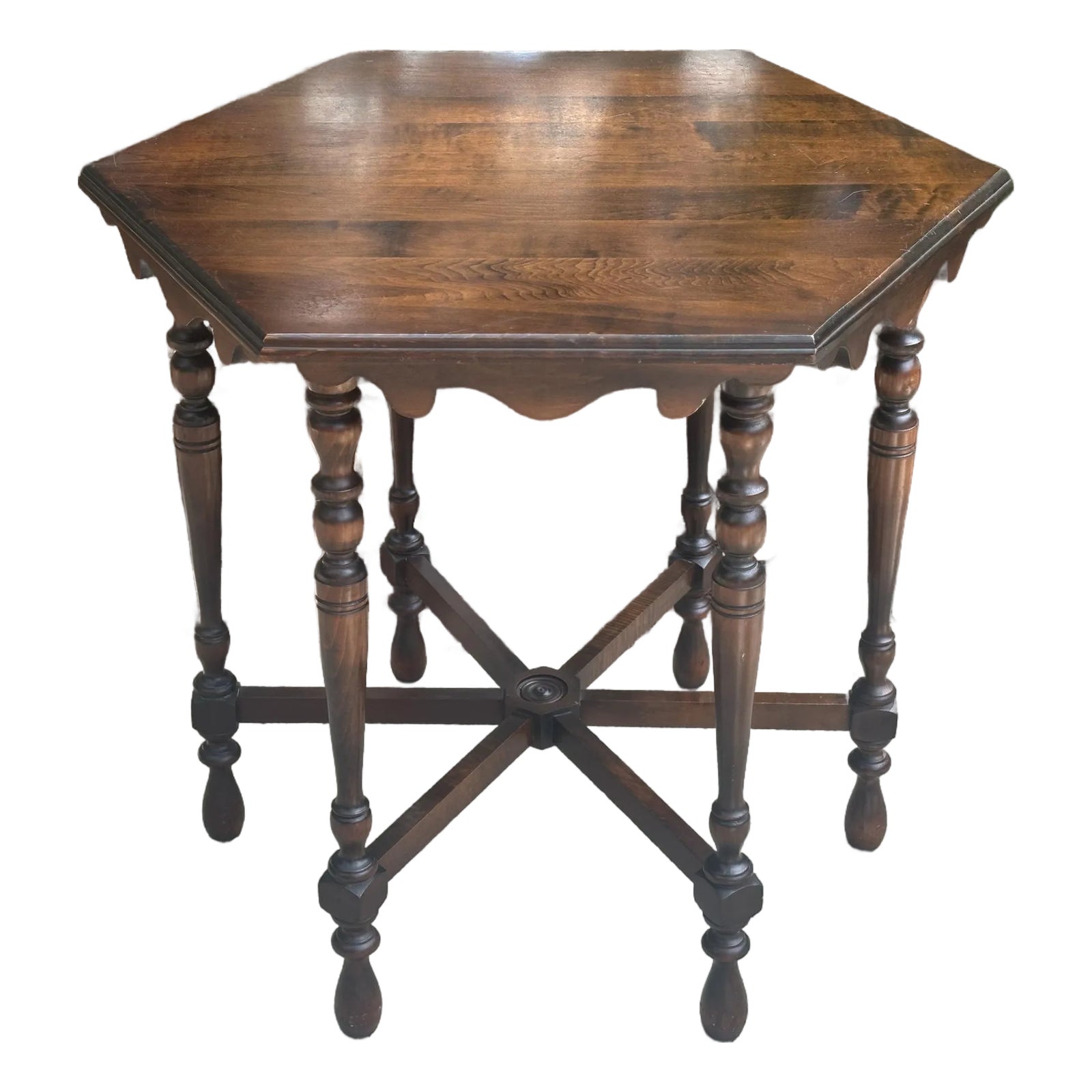 Walnut Jacobean Style Occasional Center Table With Fancy Apron | Chairish