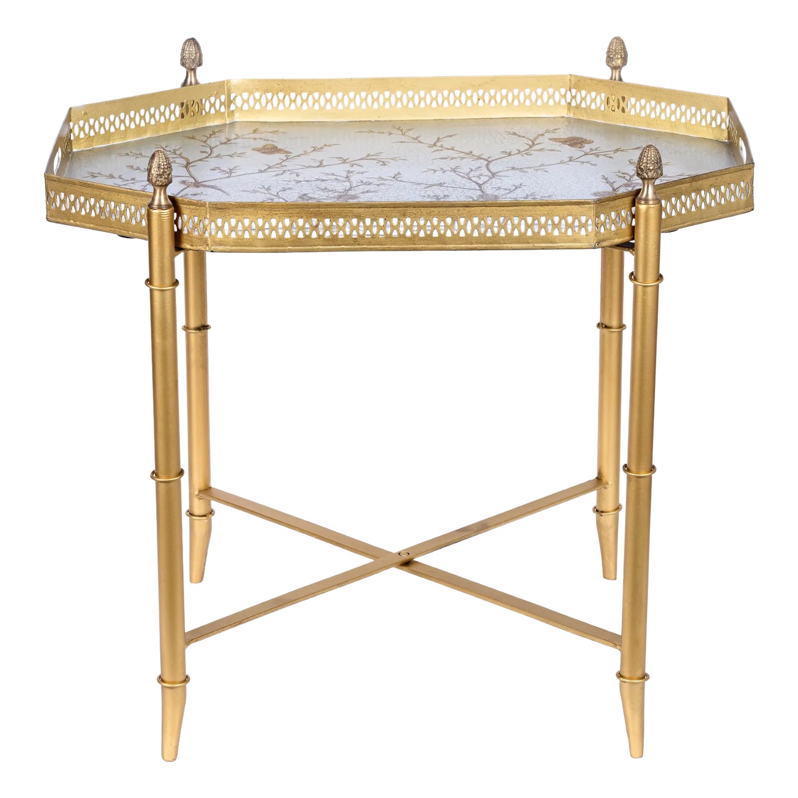 Pewter Octagon Tray with Gold Table | Chairish