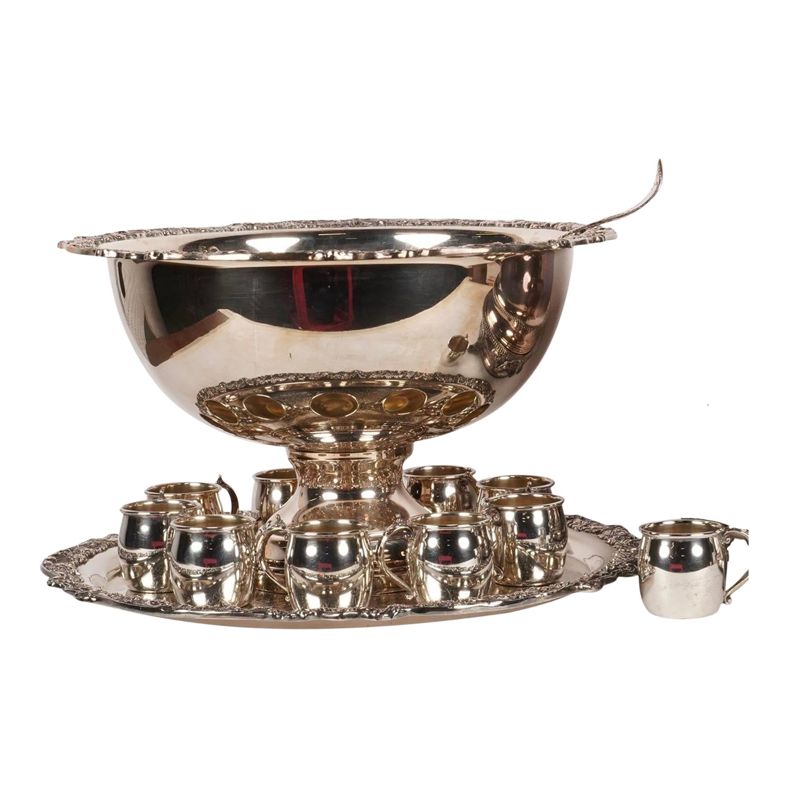 Antique Rogers Silver Plate Punch Bowl Cups & Platter Set | Chairish