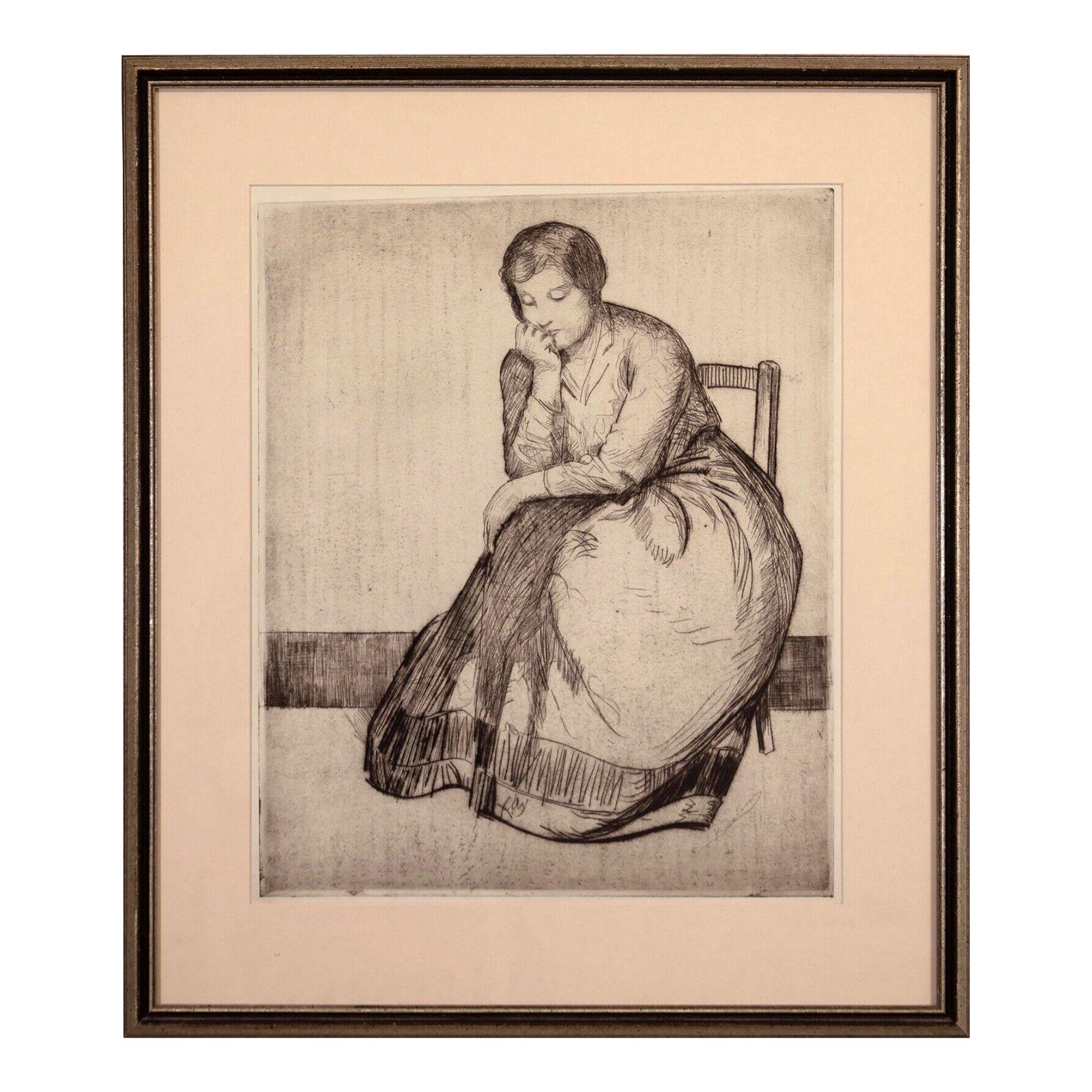 Myron Barlow Seated Woman Signed Vintage Etching on Paper American ...
