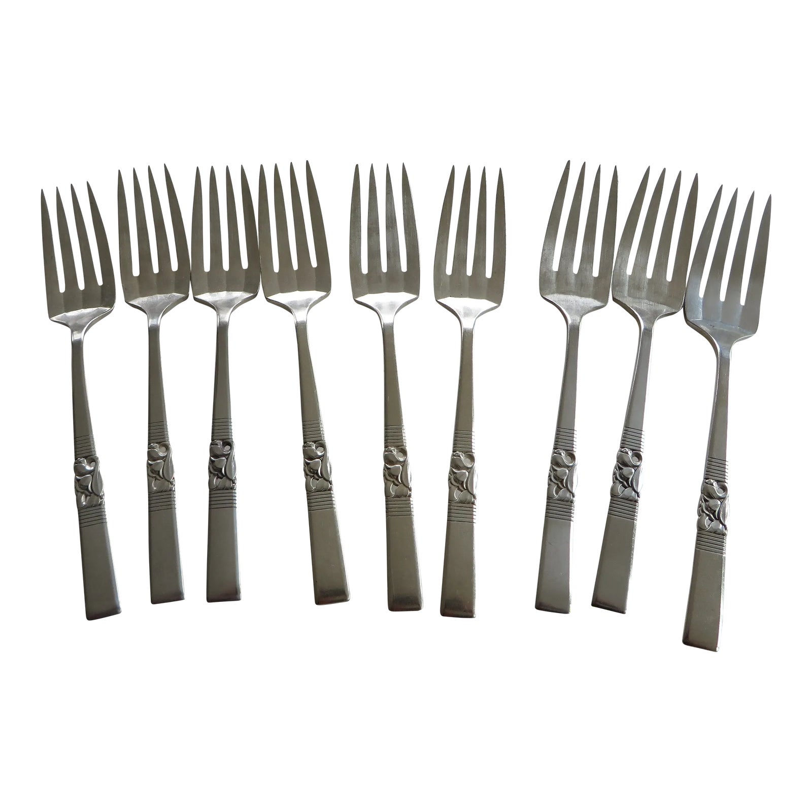 Vintage Morning Star Pattern Set of 9 Salad/Fish Forks Oneida Community ...