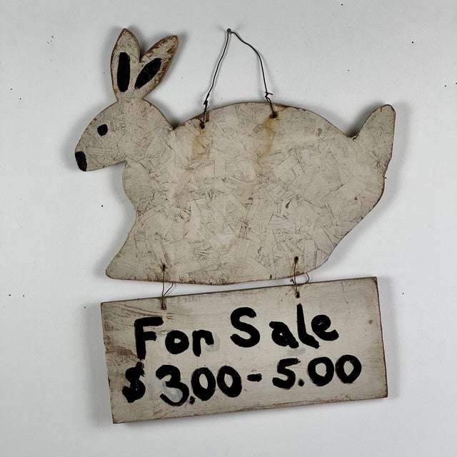 Vintage Folk Art Country Primitive Painted Wood Bunny Rabbit 'For Sale ...
