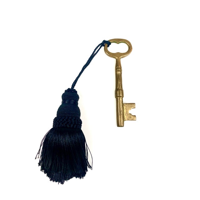 Large Vintage French Brass Key With Tassel | Chairish